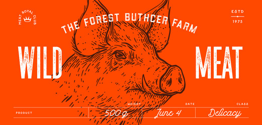 Pork pig hog head meat tag label Royalty Free Vector Image