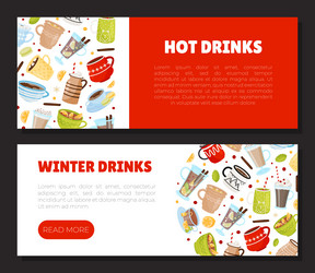 Hot winter drinks banner design with mug Vector Image
