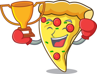 Proudly face boxing winner slice pizza cartoon Vector Image