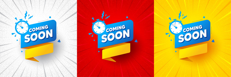 Coming soon paper banner timer announcement tag Vector Image