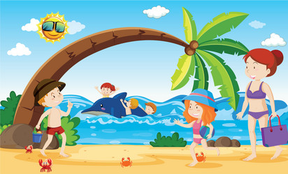 Scene with people on the beach Royalty Free Vector Image
