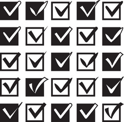 Check boxes with ticks set of sixteen icons Vector Image