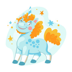 Cute cartoon character happy blue unicorn Vector Image
