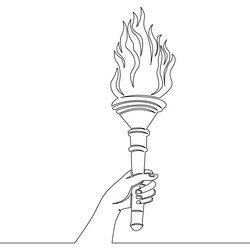 Continuous line fire and hands lantern care Vector Image