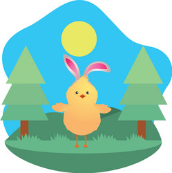 Cute hen chicken and eggs flowers grass sun farm Vector Image