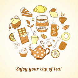 Tea and sweets icons set Royalty Free Vector Image