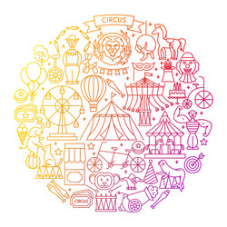 Circus line icons circle Royalty Free Vector Image