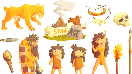 Prehistoric people set primitive stone age men Vector Image