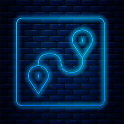 Glowing neon route location icon isolated on brick
