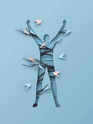 Papercut man full body character with arm crossed Vector Image