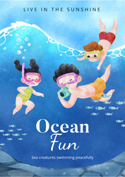 Poster template with explore ocean world Vector Image