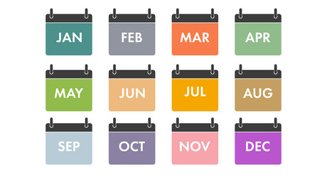 Yearly calendar icons set all twelve months Vector Image