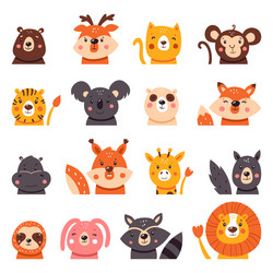 Wild animals cartoon collection set Royalty Free Vector