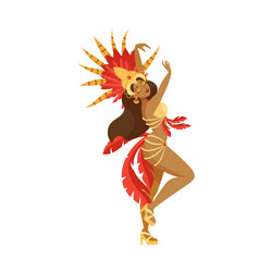 Beautiful samba dancer in green and gold costume Vector Image