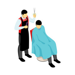 Hairdresser cutting hair composition Royalty Free Vector