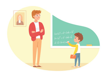 Scene with math teacher teaching in classroom Vector Image