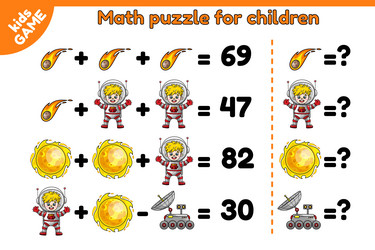 Math space game puzzle for training kids Vector Image