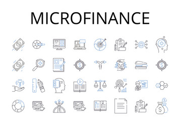 Microfinance line icons collection crowd funding Vector Image