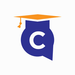 Education logo on letter c with graduation hat Vector Image