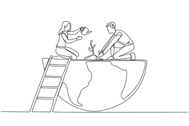Continuous one line drawing man and woman work Vector Image