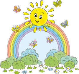 Smiling sun and a colorful rainbow Royalty Free Vector Image