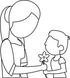 Son give flower mother outline Royalty Free Vector Image