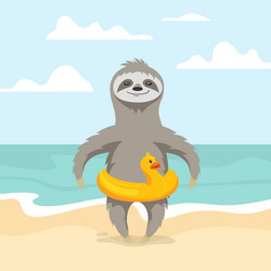Sloth character resting on beach Royalty Free Vector Image