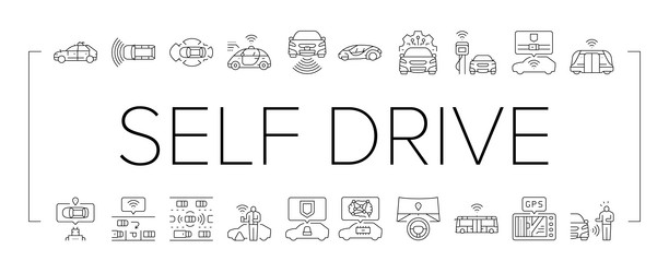 Car self vehicle drive smart auto icons set Vector Image