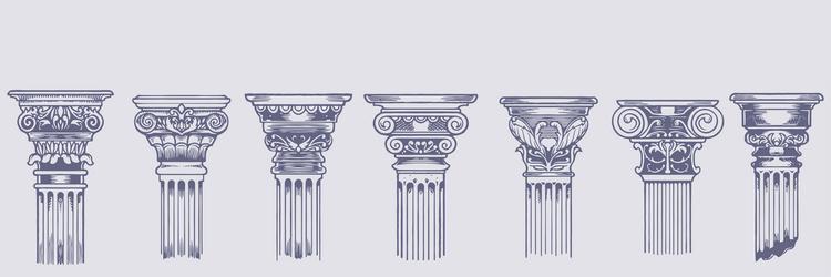 Ancient greek columns - vintage sketch set Vector Image