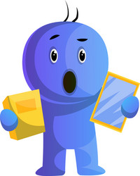 Scared blue emoji face on a white background Vector Image