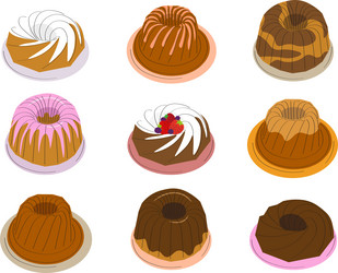 Black outline colored bundt cake icons Royalty Free Vector