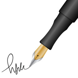 Close up of a fountain pen and signature Vector Image