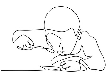 Continuous line drawing of boy is eating happy Vector Image
