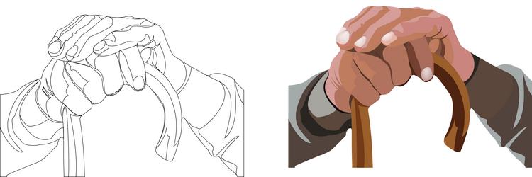 Hands of elderly person with support stick Vector Image