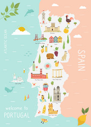 Cartoon map portugal with legend icons Royalty Free Vector