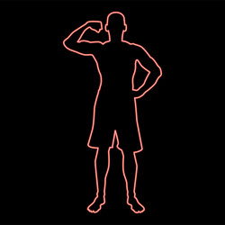 Neon bodybuilder showing biceps muscles Royalty Free Vector
