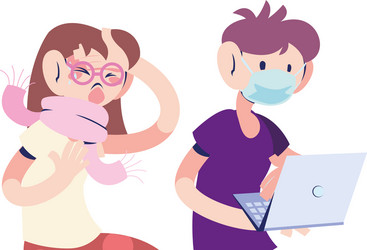 Doctor with mask treating sick Royalty Free Vector Image