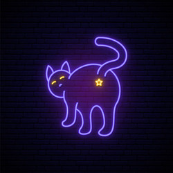 Pink cat neon sign night bright emblem Royalty Free Vector