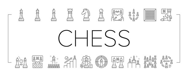 Chess Strategy Game Collection Icons Set Vector Image