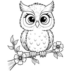 Cute owl sitting on tree branch coloring pages Vector Image