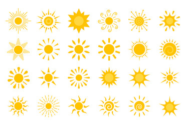 Sun star solar circle sunshine weather icon set Vector Image