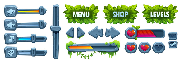 Jungle stone game ui buttons set Royalty Free Vector Image