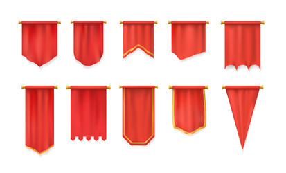 Realistic red textile banners set isolated Vector Image
