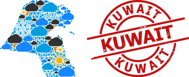 Triangle mosaic map of kuwait and grunge military Vector Image