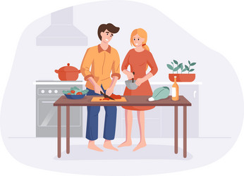 Chef cooking dinner at table in kitchen Royalty Free Vector