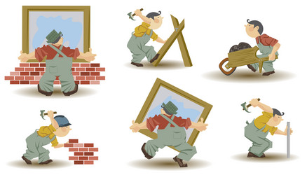 Funny little people cheerful builders Royalty Free Vector