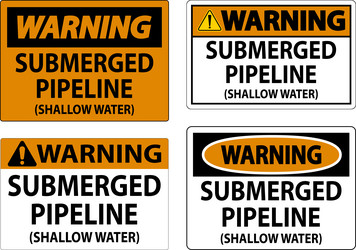 Warning sign submerged pipeline shallow water Vector Image