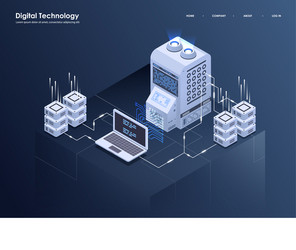 Cloud sistems and data processing concept banner Vector Image