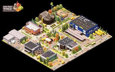 Isometric city commercial area elements Royalty Free Vector