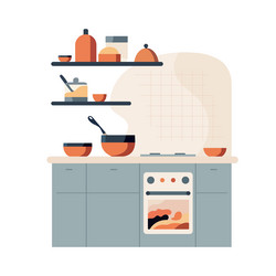 Cartoon kitchen shelf crockery Royalty Free Vector Image